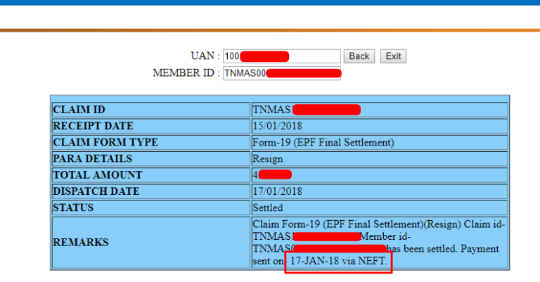 Epf claim status shows payment under process