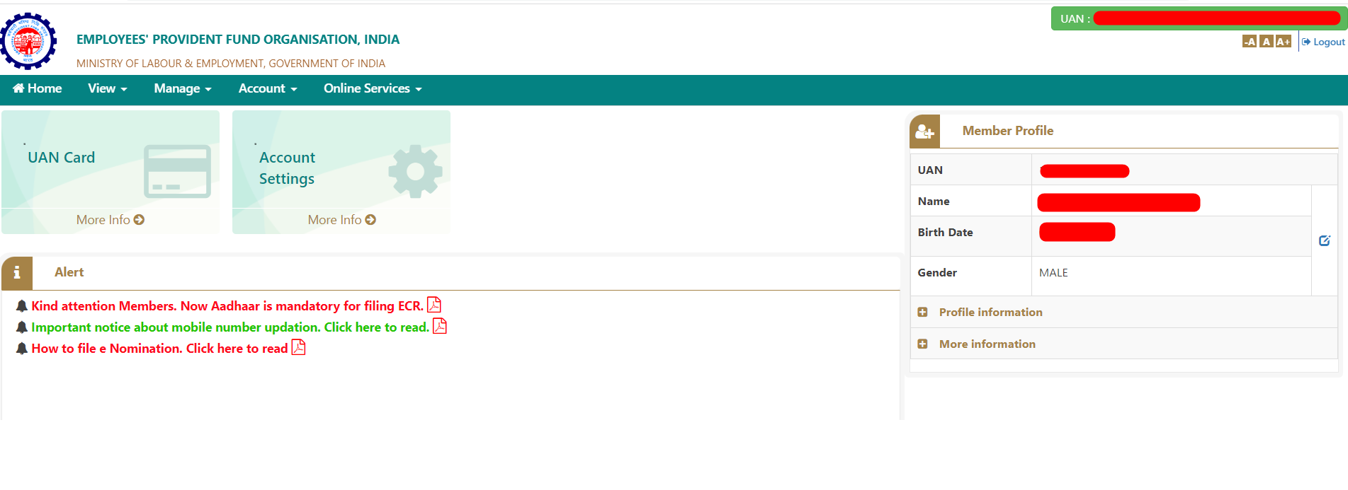 UAN Login Portal | EPFO Member