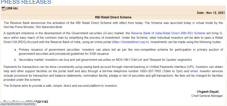 RBI Retail Direct Scheme Portal – EPF Guide