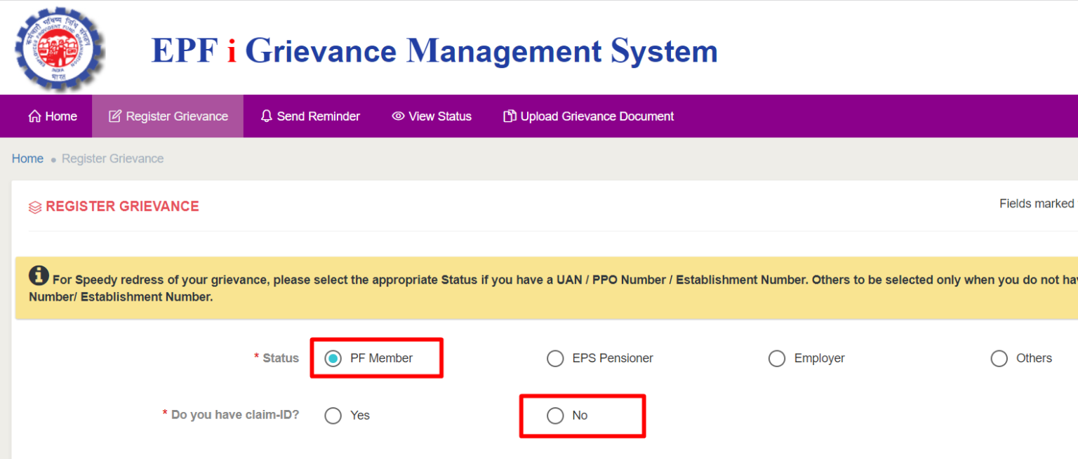 Epf Grievance Portal Log Pf Complaints